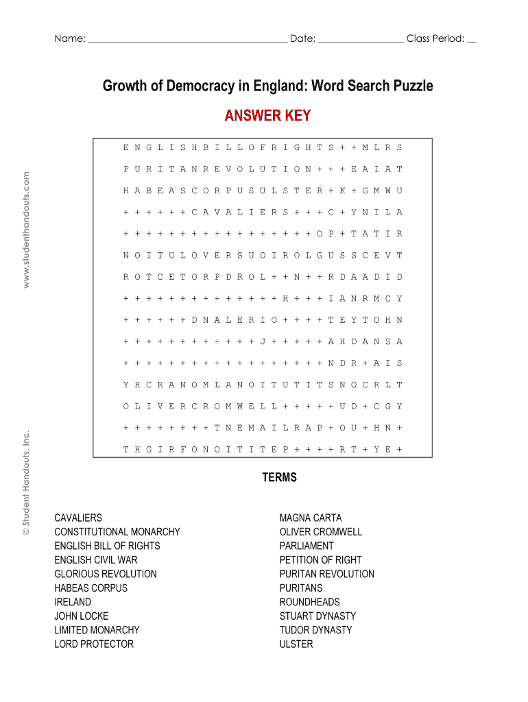 Fillable Online Word Search Puzzle ANSWER KEY - Student Handouts Fax ...
