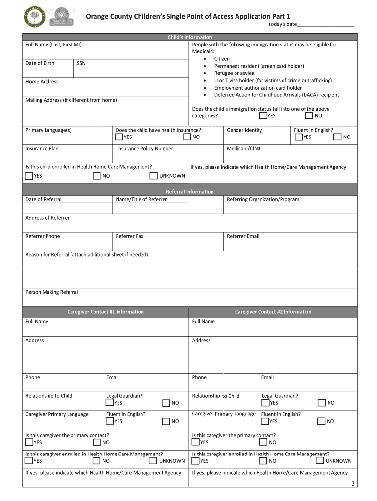 Fillable Online Orange County Childrens Single Point of Access System ...