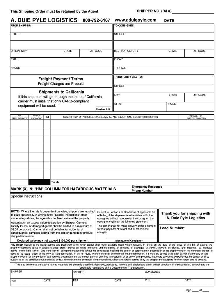 Fillable Online VICS BOLBill of lading requiring additional specific ...