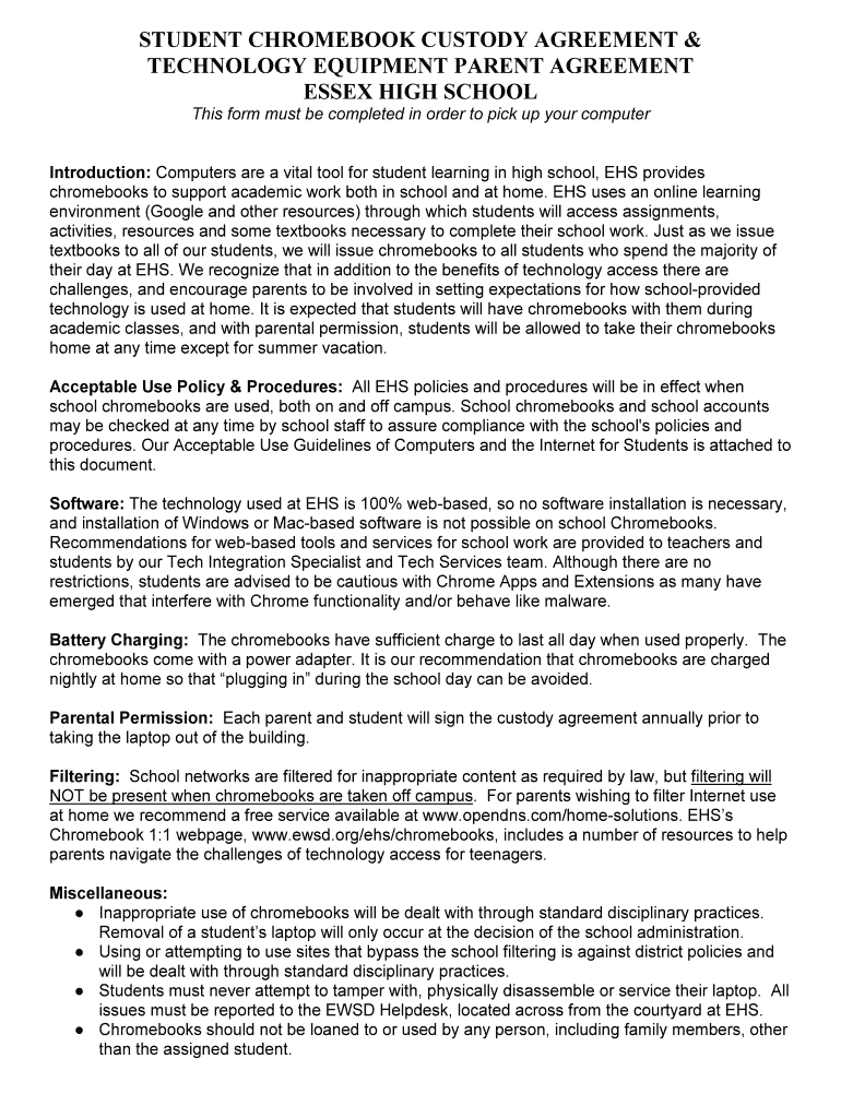 Fillable Online Chromebook/Mobile Device Student User Agreement Fax ...