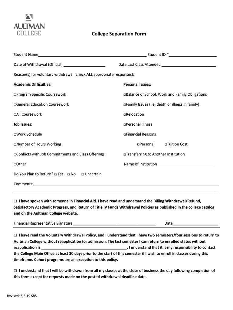 Fillable Online College Separation Form Fax Email Print - pdfFiller