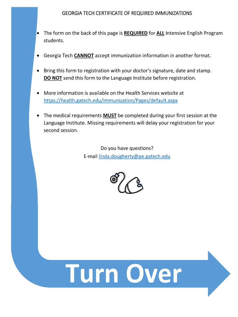 Fillable Online esl gatech GEORGIA TECH CERTIFICATE OF REQUIRED IMMUNIZATIONS Fax Email Print ...
