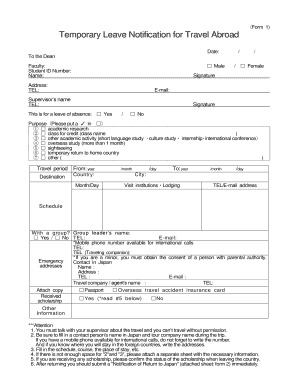 Fillable Online Form 1) Temporary Leave Notification for Travel Abroad ...