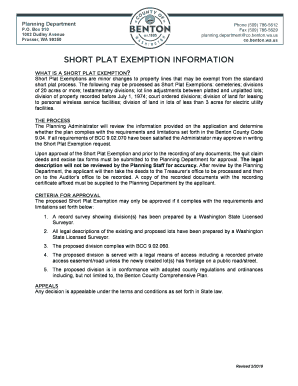 Fillable Online SHORT PLAT EXEMPTION INFORMATION - MunicipalCMS Fax ...