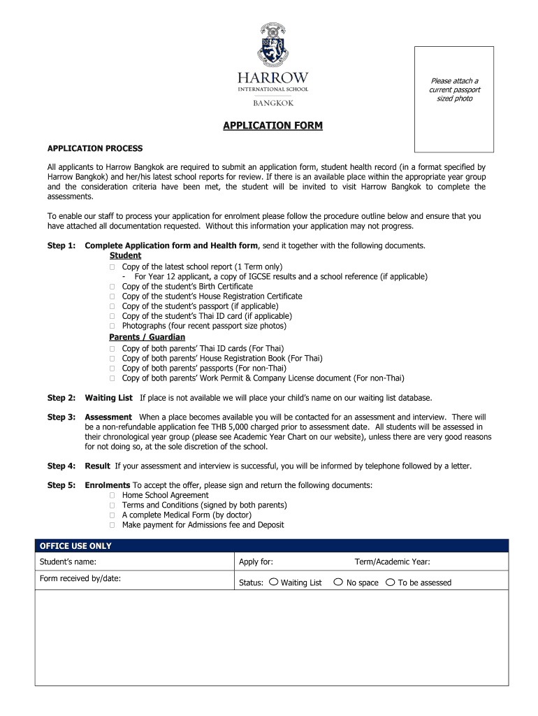Fillable Online Admissions Application Form - Harrow International School Fax Email Print ...