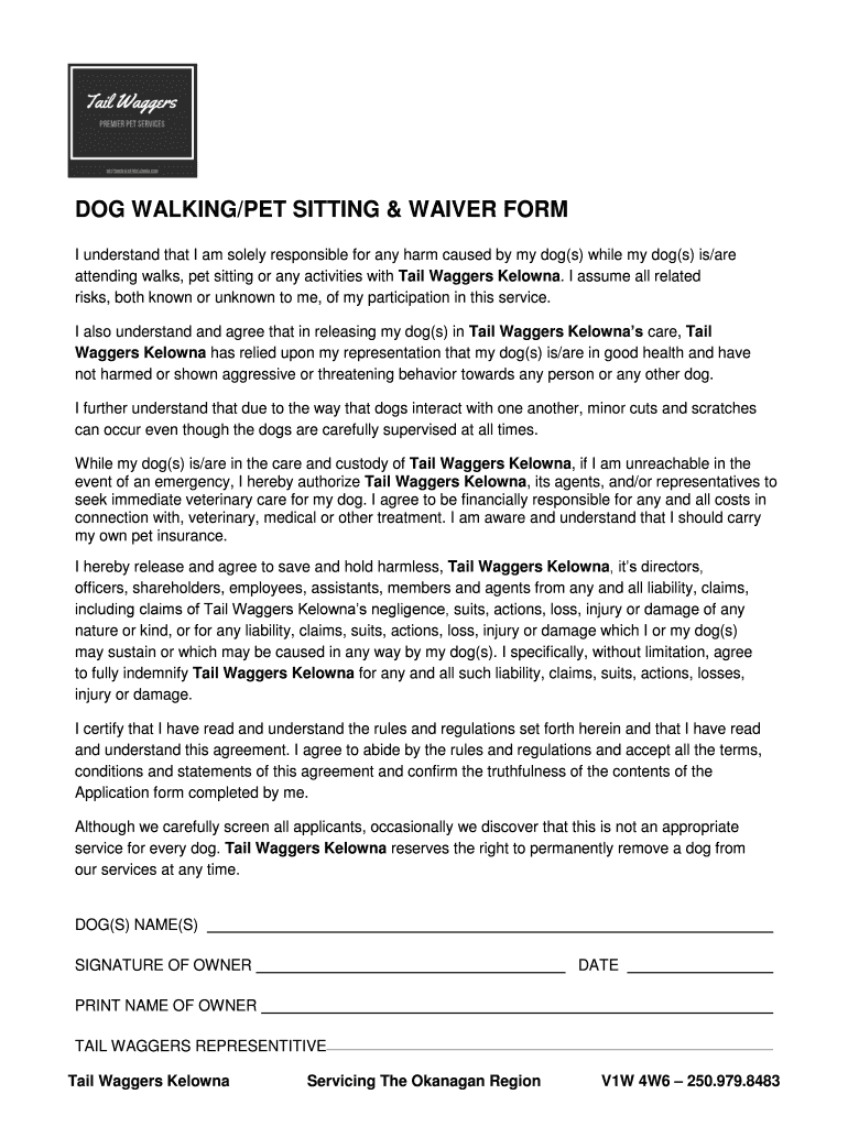 Pet Sitting Waiver Form Fill Online Printable Fillable Blank