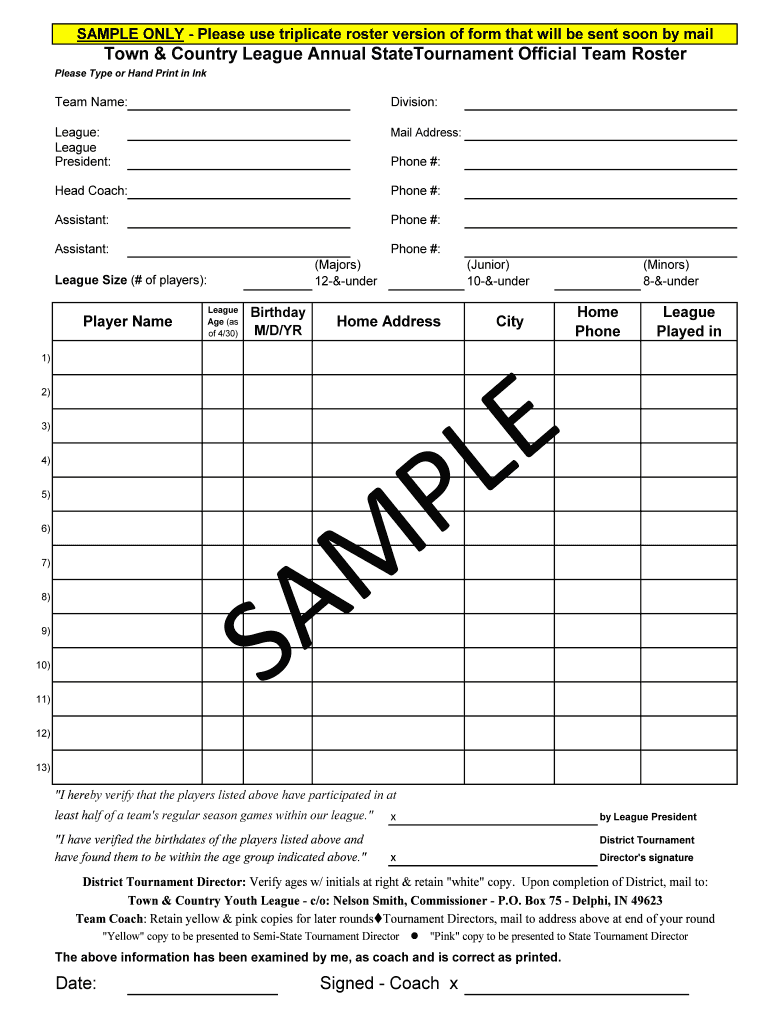 Fillable Online SAMPLE ONLY - Please use triplicate roster version of ...