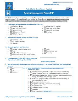 Fillable Online Patient Safety Event Reporting System. Patient ...