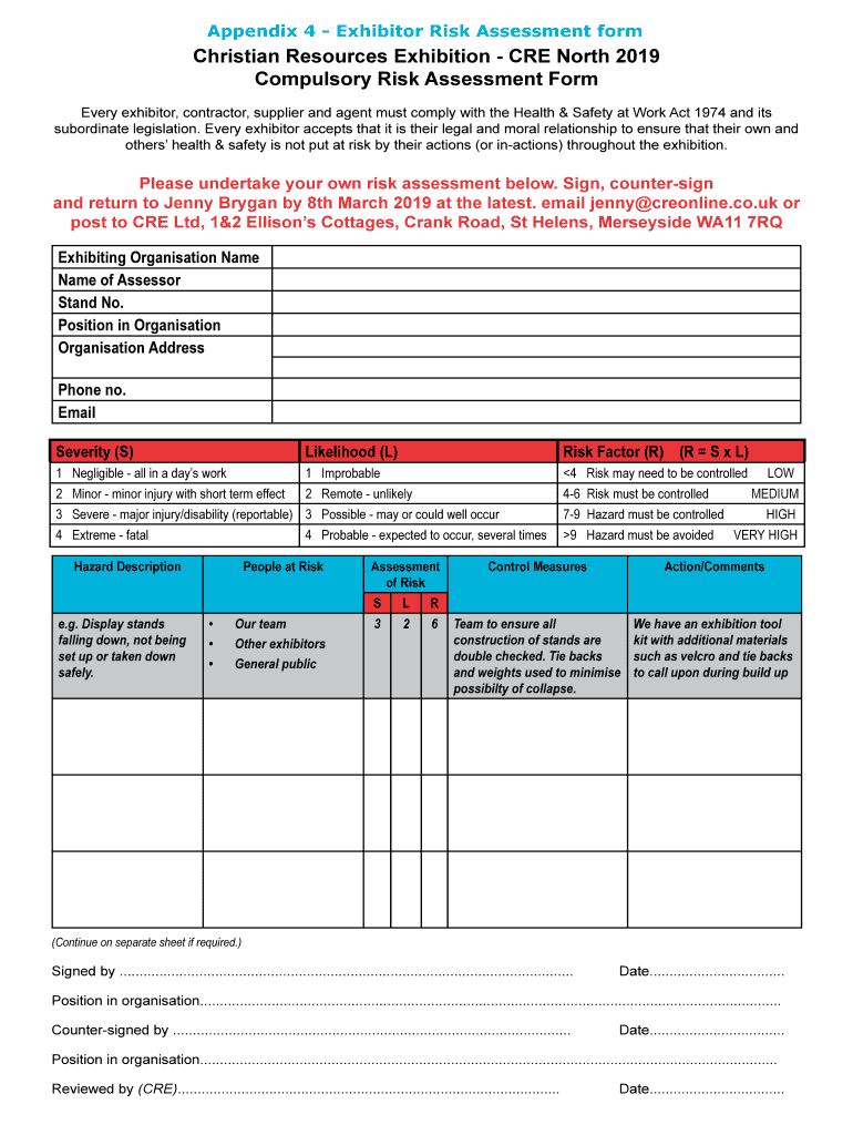 Fillable Online Risk assessment form - Christian Resources Exhibition Fax Email Print - pdfFiller