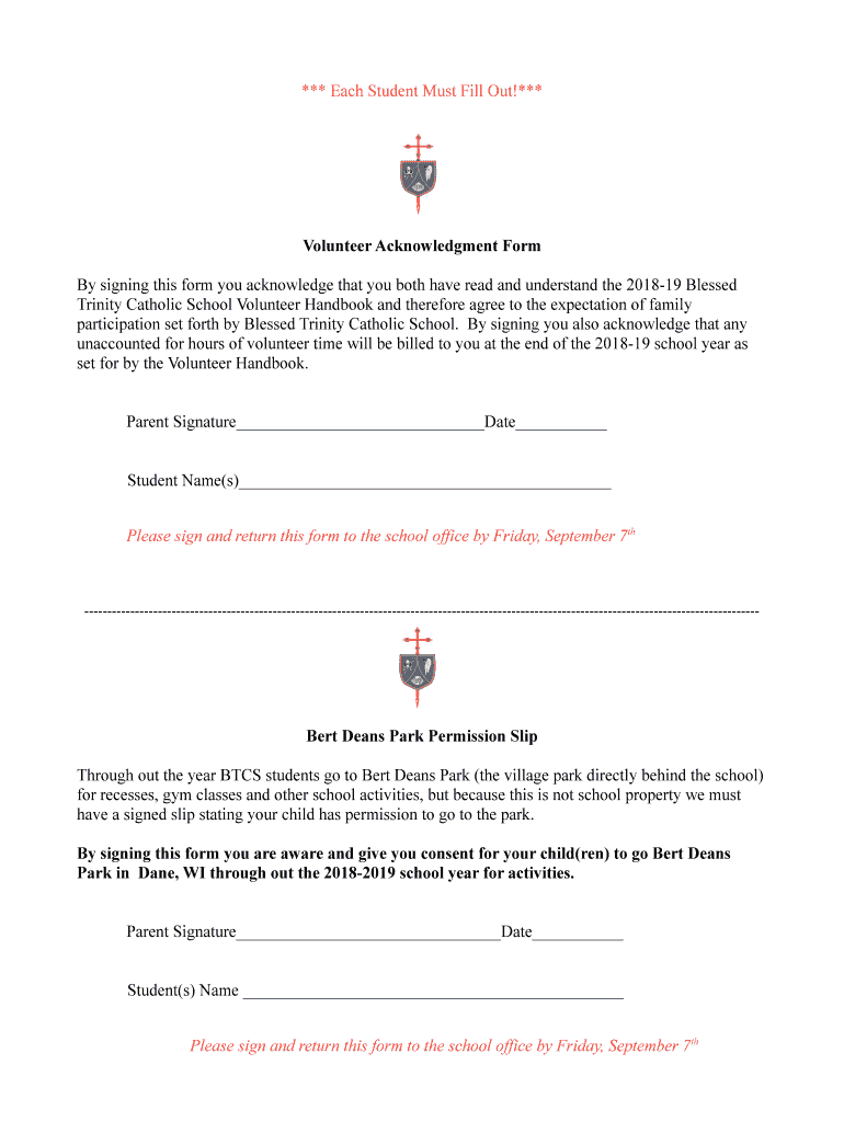 Fillable Online *** Each Student Must Fill Out!*** Volunteer ...