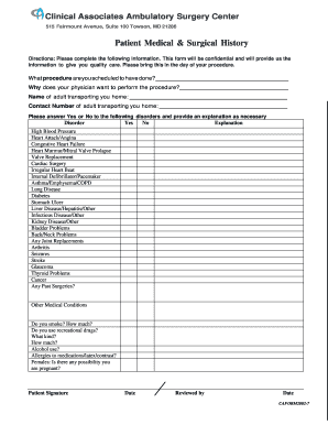 Fillable Online Patient Medical & Surgical History - Clinical ...