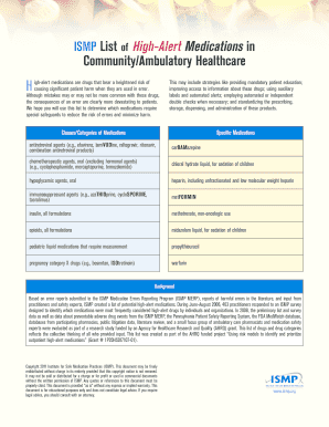Ismp High Alert Medications - Fill Online, Printable, Fillable, Blank ...