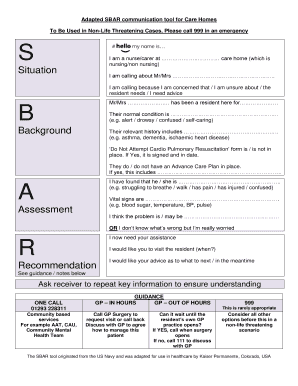 Fillable Online Adapted SBAR communication tool for Care Homes Fax ...