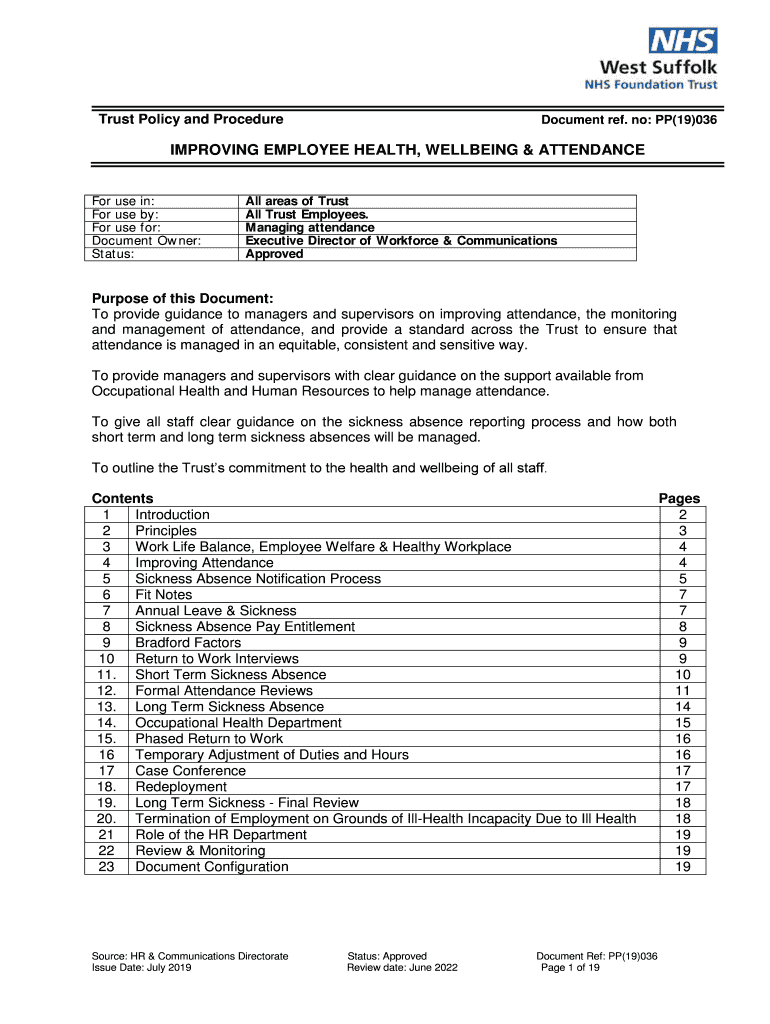 Fillable Online Improving Employee Health, Wellbeing and Attendance Fax ...
