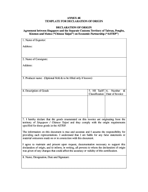 Fillable Online ANNEX 4E TEMPLATE FOR DECLARATION OF ORIGIN DECLARATION ...