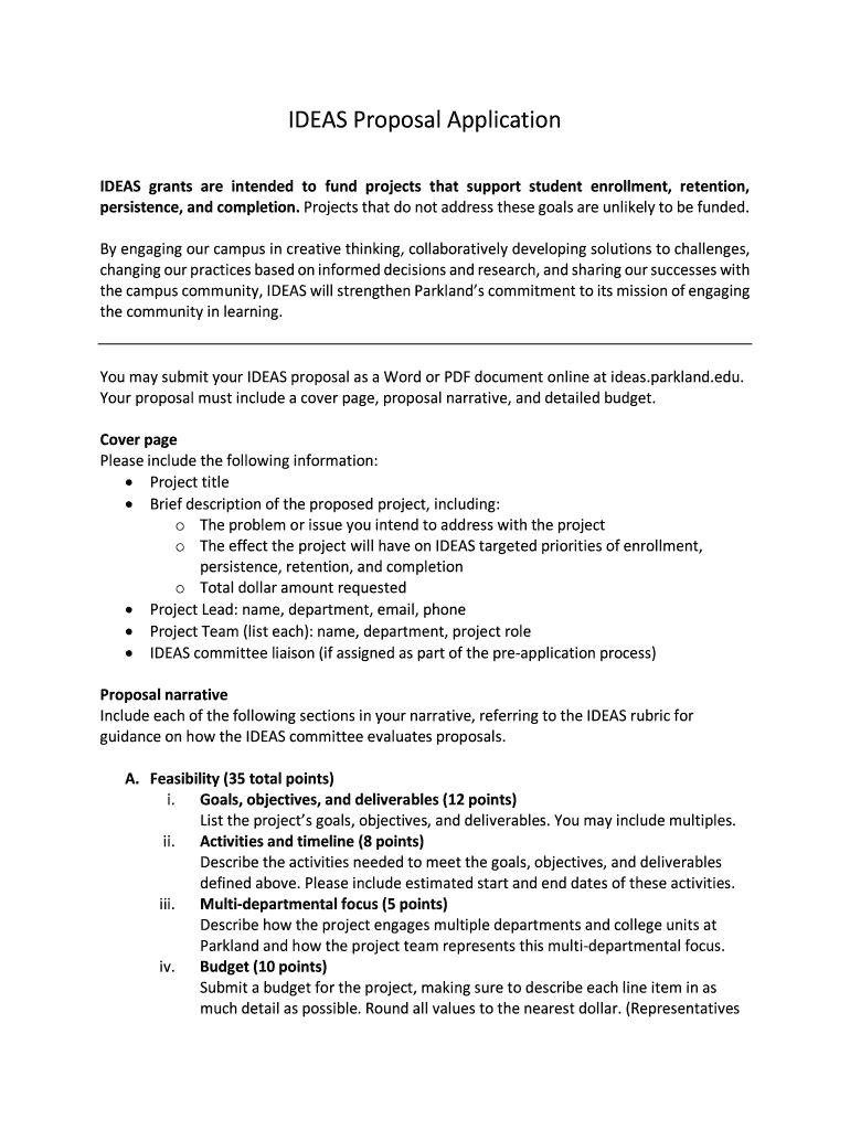 Fillable Online online parkland IDEAS Proposal Application - Parkland ...