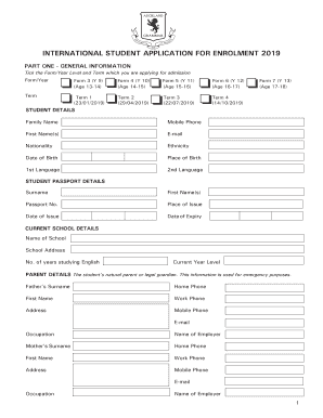 Fillable Online 2019 APPLICATION FOR ENROLMENT FORM (For enrolment in a ...