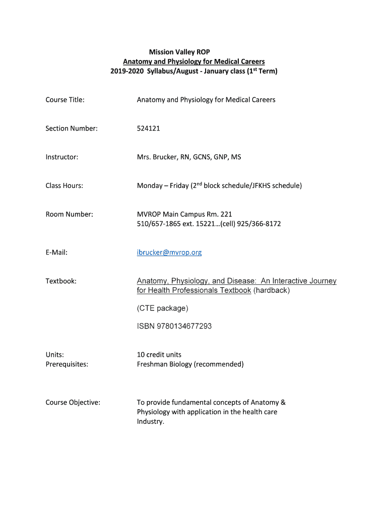 Fillable Online Mission Valley ROP Anatomy and Physiology for Medical ...