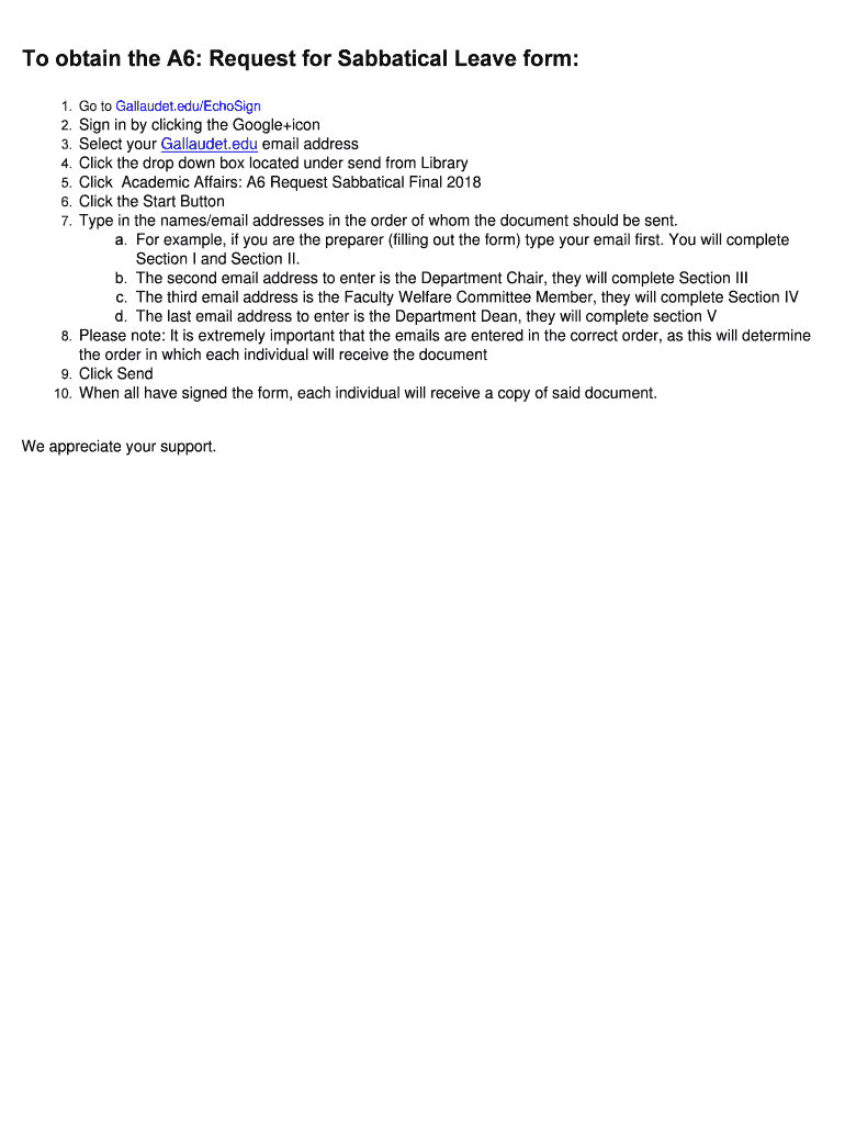 Fillable Online A6 Request for Sabbatical Leave Form - Gallaudet ...