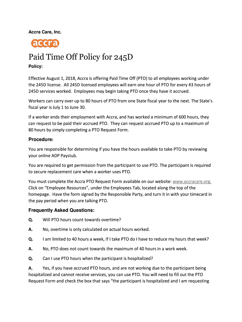 Fillable Online 245D Waivered Services Policies - Accra Care Fax Email Print - pdfFiller