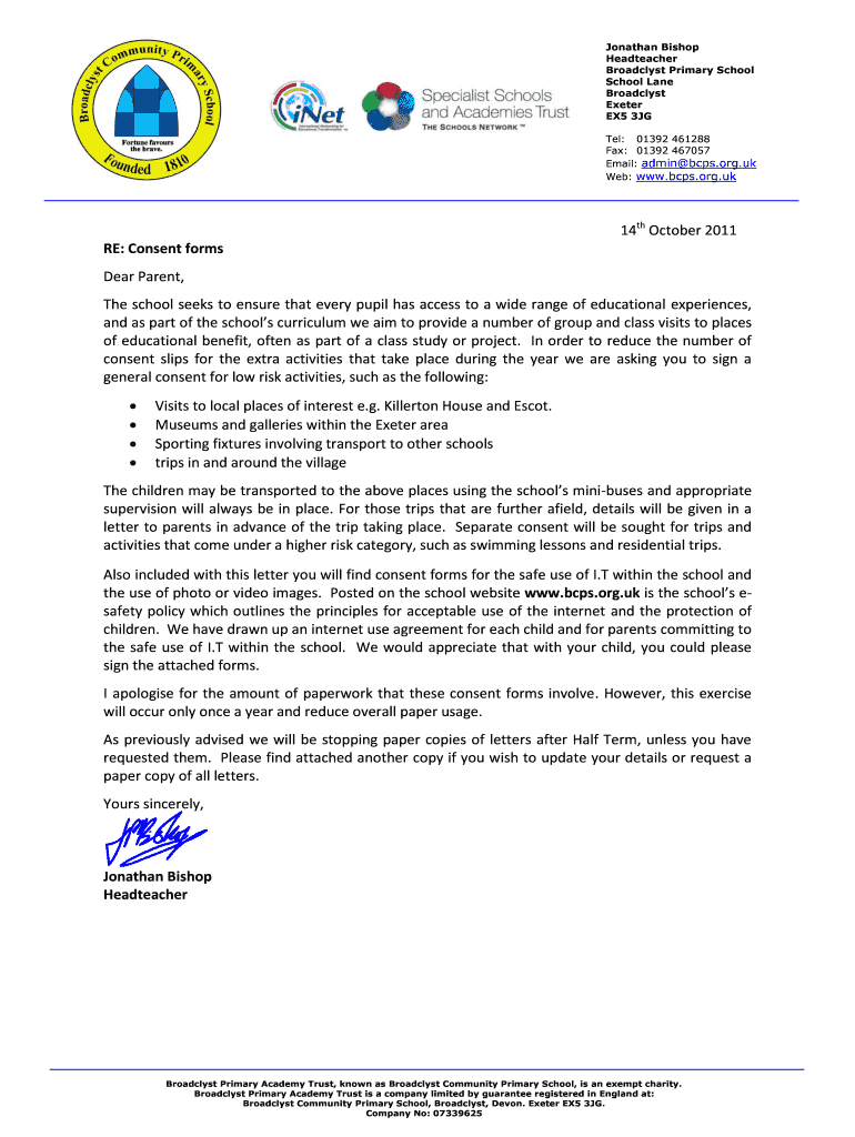 Fillable Online bcps org Contacting Us - the Broadclyst Community ...