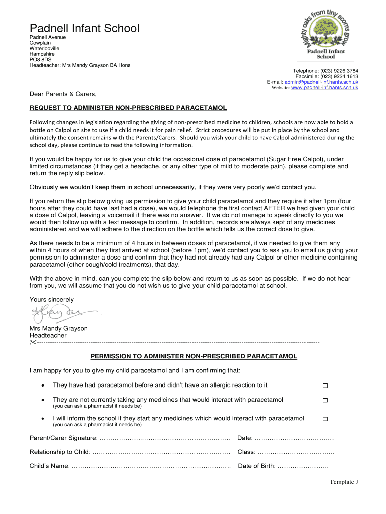 Fillable Online padnell-inf hants sch Letter issuing Medical Questionnaire - Padnell Infant ...