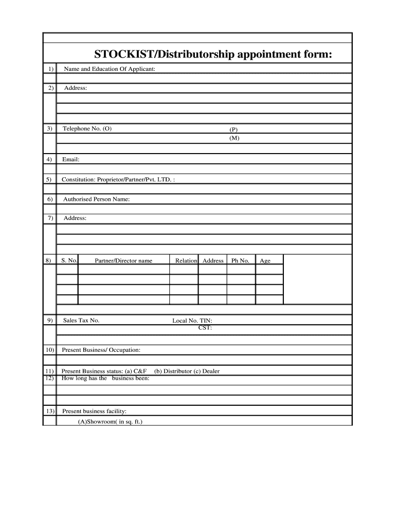 Fillable Online STOCKIST/Distributorship appointment form - Surya Oil ...