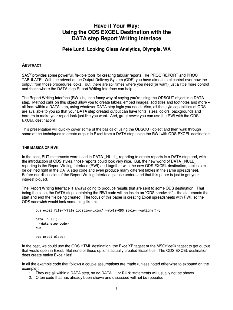 Fillable Online Have it Your Way: Using the ODS EXCEL Destination with the ... Fax Email Print ...