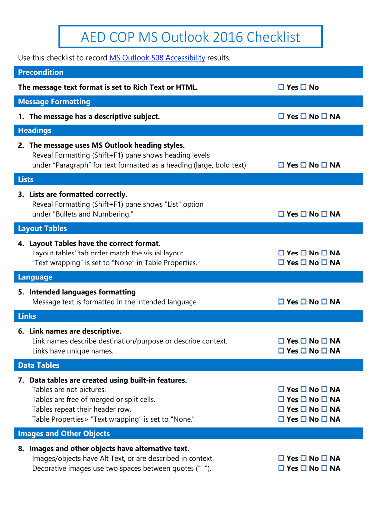 Fillable Online Seven Steps to Creating an Accessible Email in Outlook ...
