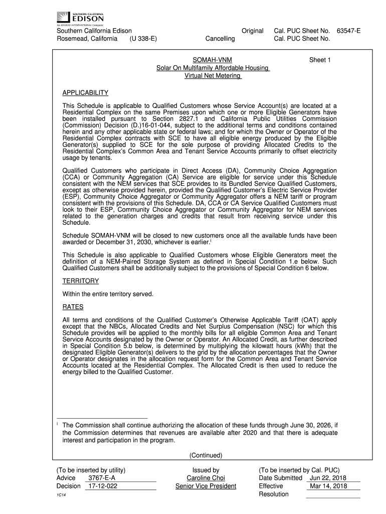 Fillable Online Southern California Edison Revised Cal. PUC Sheet No ...