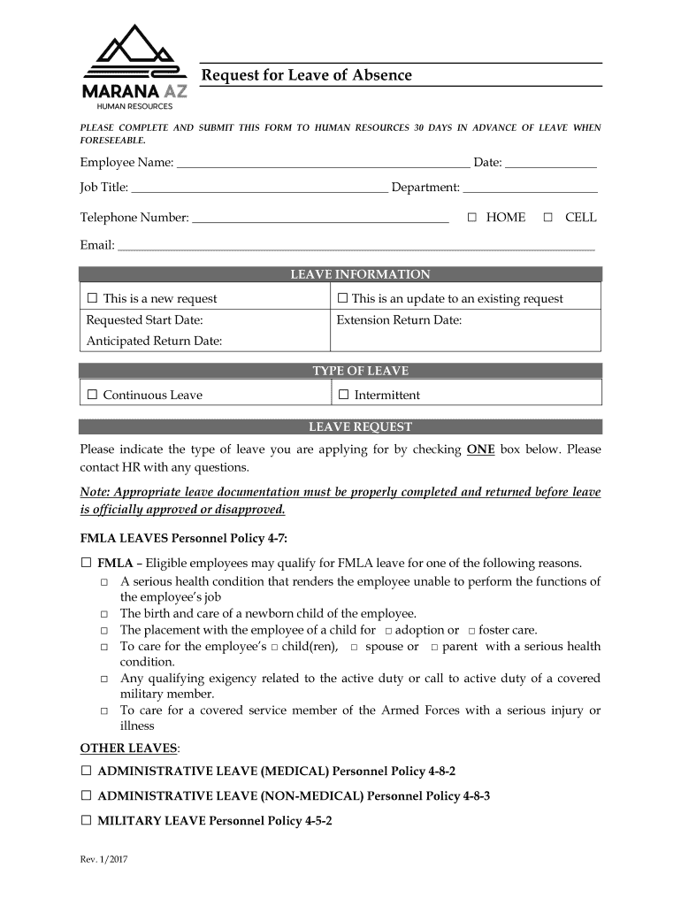 Fillable Online Employee Leave of Absence Request Instructions ...