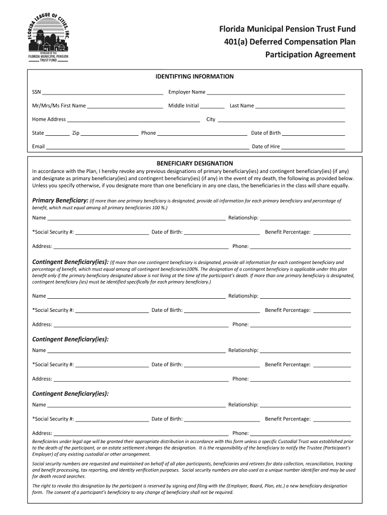 Fillable Online DEFERRED COMPENSATION PLAN - Florida Department of ...