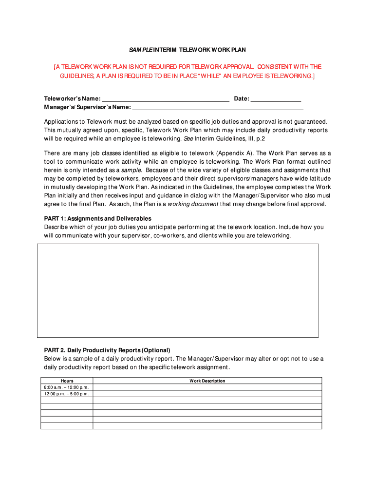 Fillable Online sample interim telework work plan a telework work plan ...