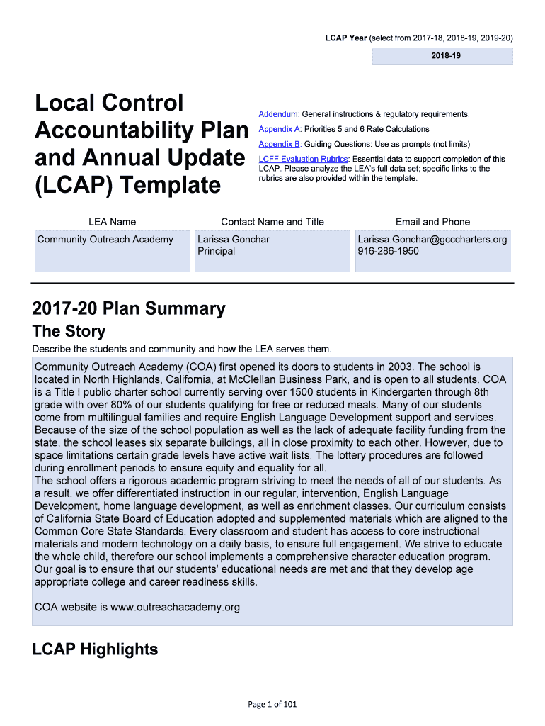 Fillable Online LCAP Template - California Department of Education Fax ...