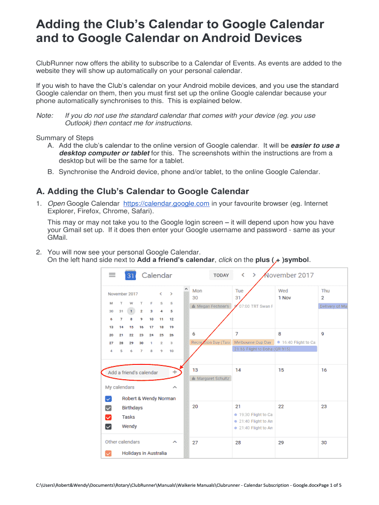 Fillable Online Sync Calendar with a phone or tablet - Google Help Fax ...