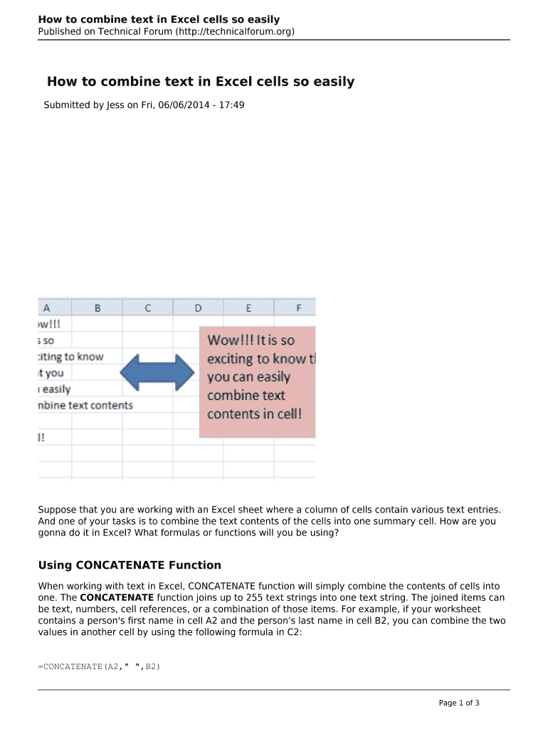 Fillable Online How To Combine Text In Excel Cells So Easily Fax Email 