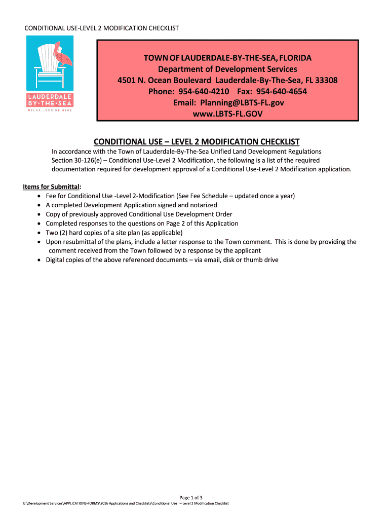 Fillable Online CONDITIONAL USE LEVEL 2 MODIFICATION CHECKLIST TOWN ...
