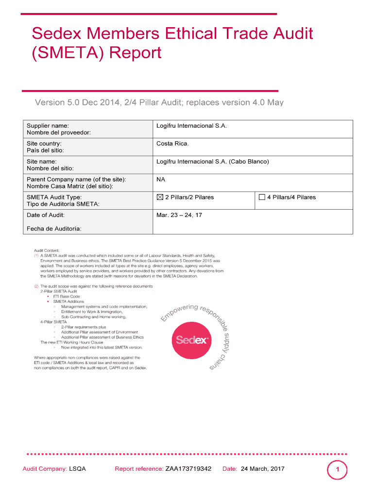 Fillable Online Sedex Members Ethical Trade Audit (SMETA) Report Fax Email Print - pdfFiller