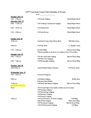 Fillable Online 103 Crawford County Fair Schedule of Events Fax Email ...