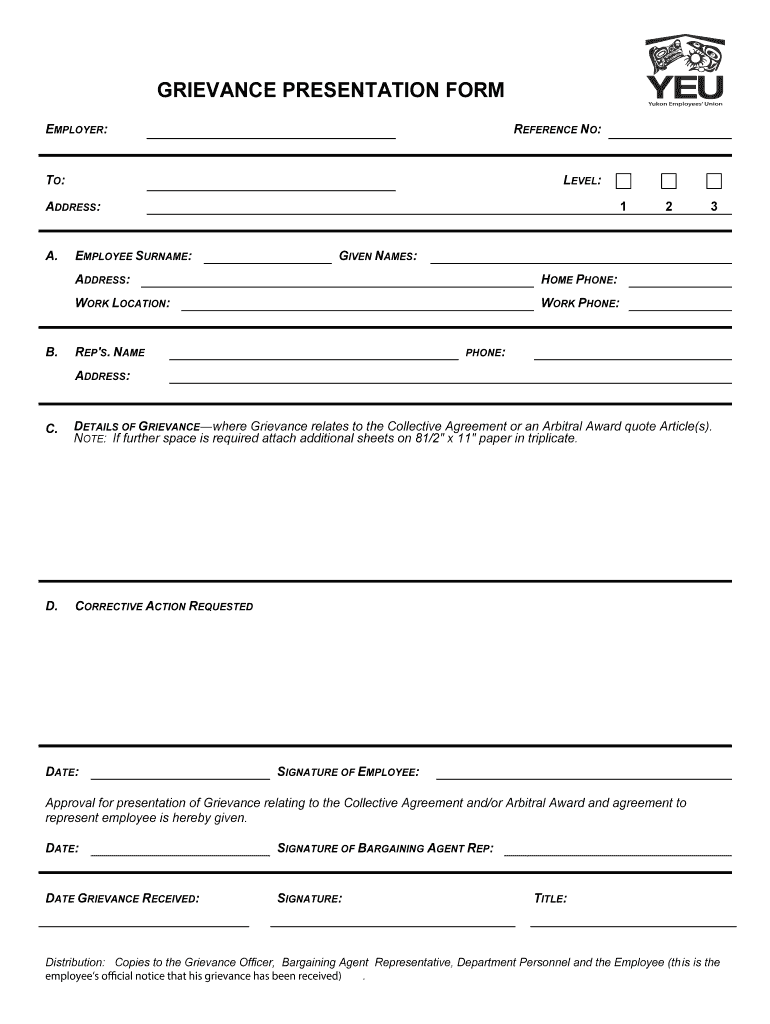 Fillable Online Grievance Form - Generic Fax Email Print - pdfFiller