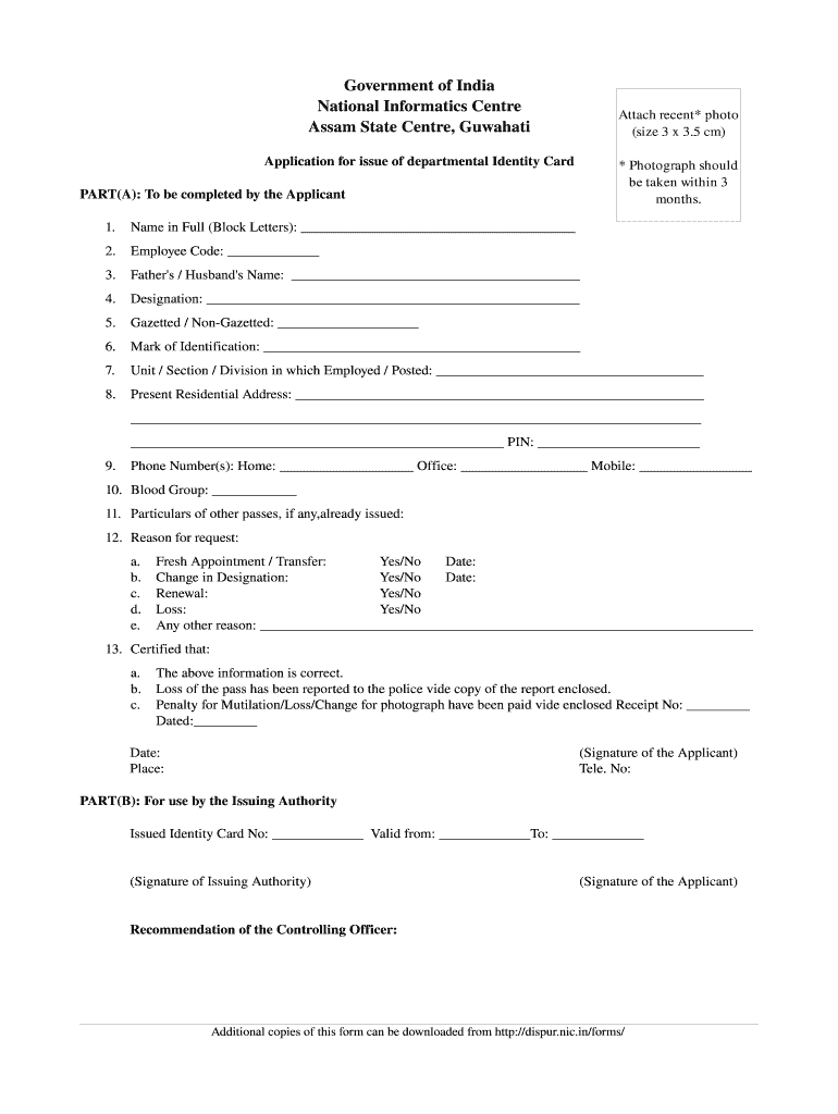 Fillable Online Identity Card - NIC Assam Fax Email Print - pdfFiller