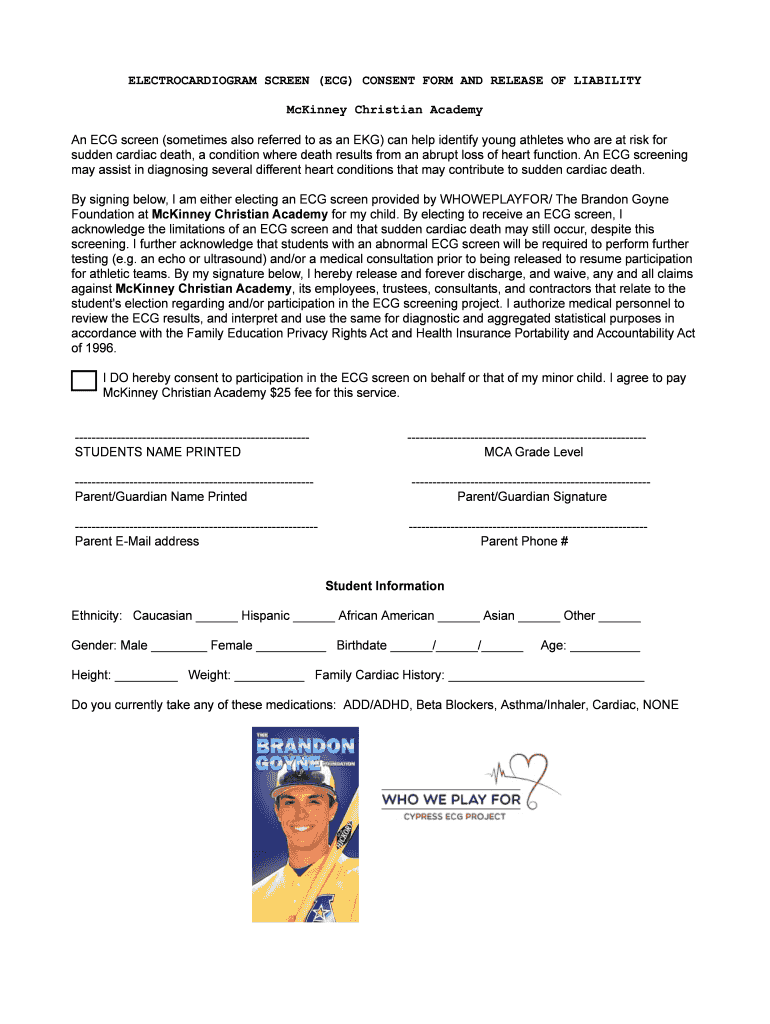 Fillable Online An ECG screen (sometimes also referred to as an EKG) can help identify young ...