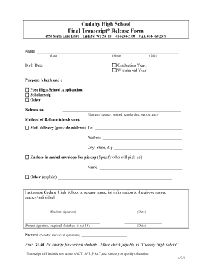 Fillable Online Final Transcript* Release Form Fax Email Print - pdfFiller
