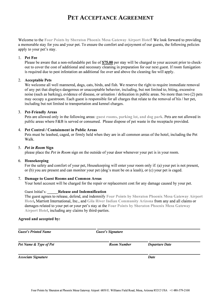 Fillable Online Pet Acceptance Agreement Form (1) Fax Email Print ...