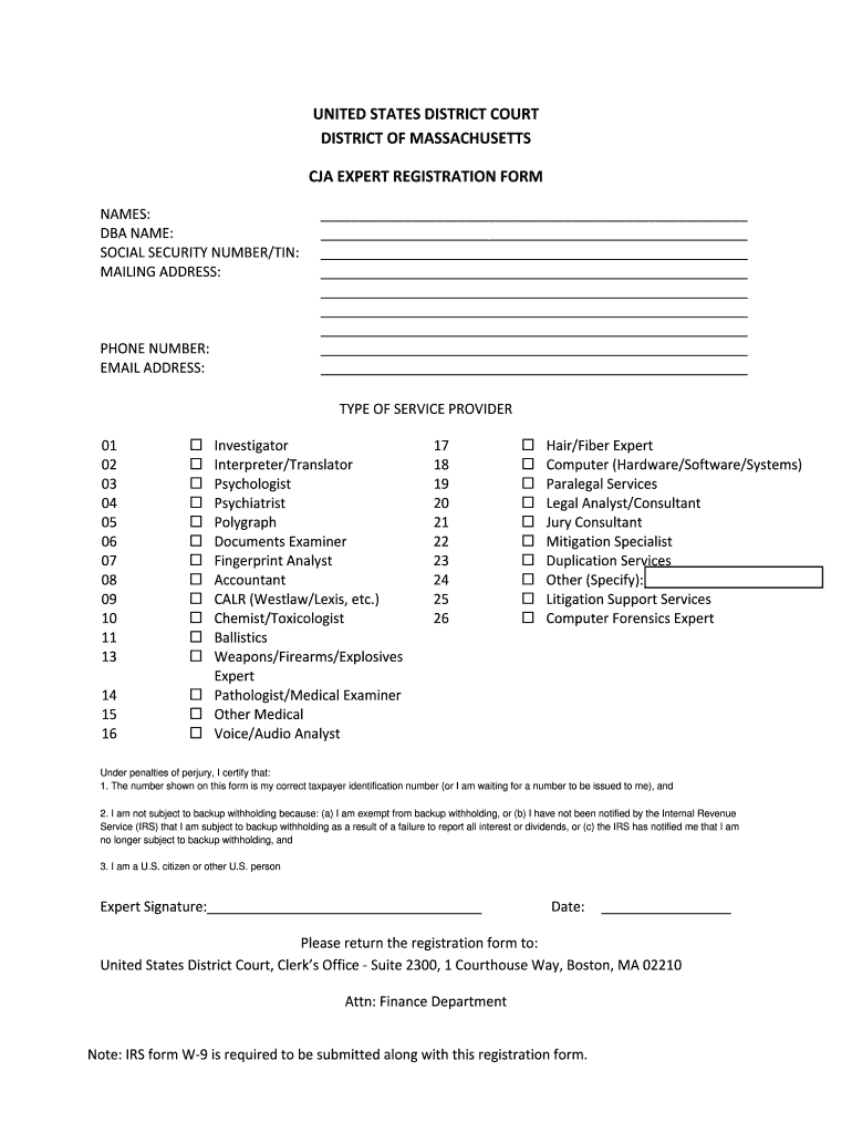 Fillable Online CJA Expert Registration Form Fax Email Print - pdfFiller