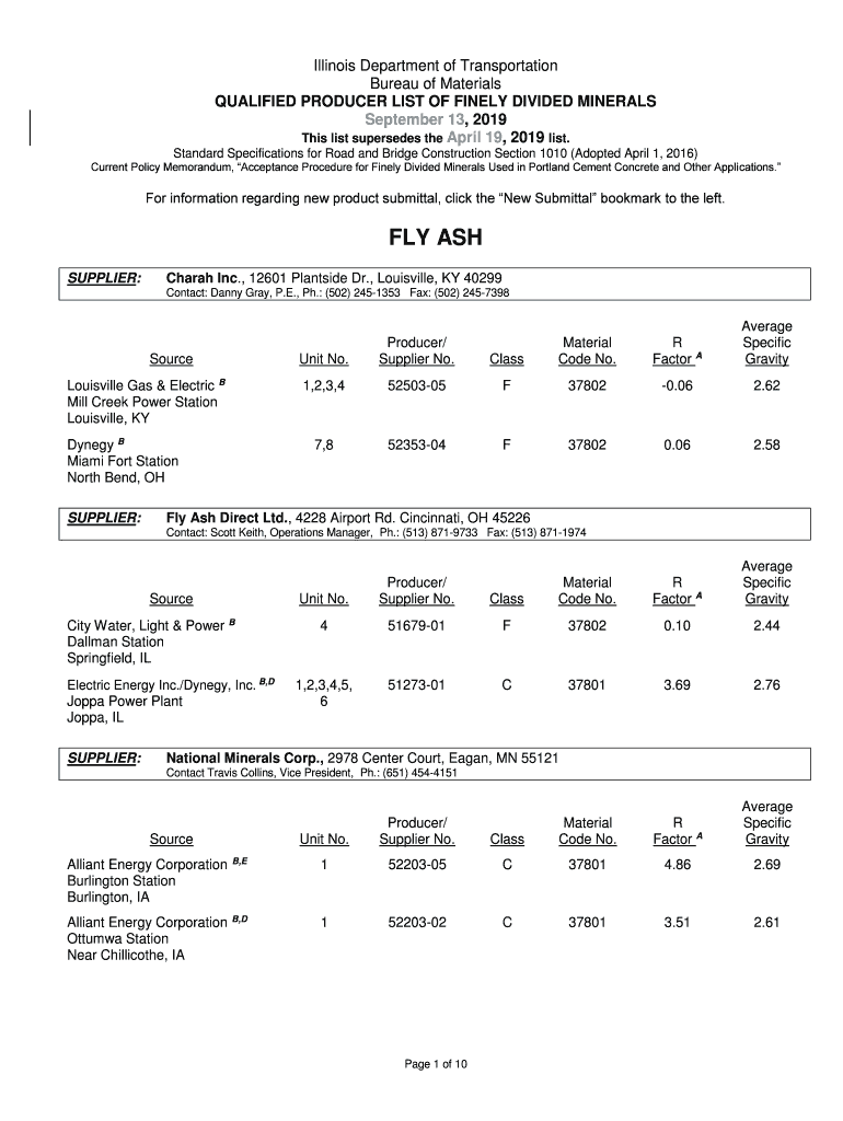 Fillable Online QUALIFIED PRODUCER LIST OF FINELY DIVIDED MINERALS Fax ...