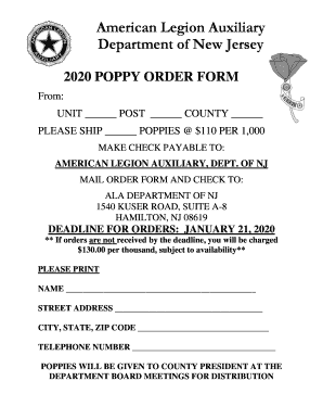 Fillable Online 2020 POPPY ORDER FORM Fax Email Print - pdfFiller