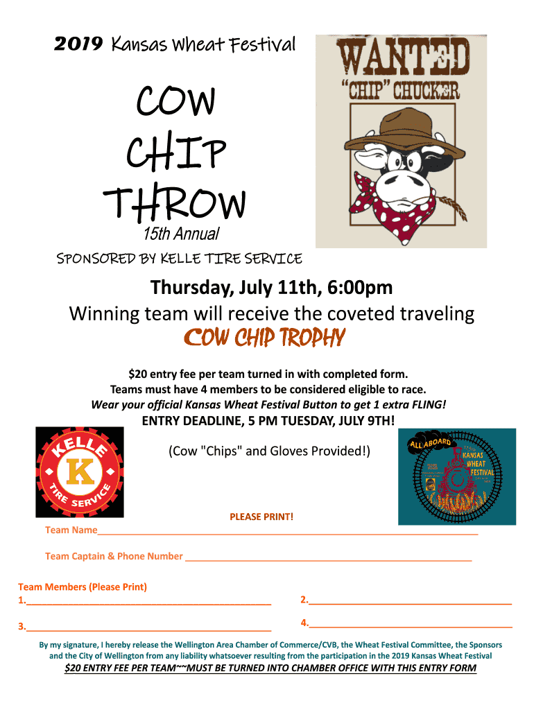 Fillable Online 2019 Kansas Wheat Festival COW CHIP THROW Fax Email ...