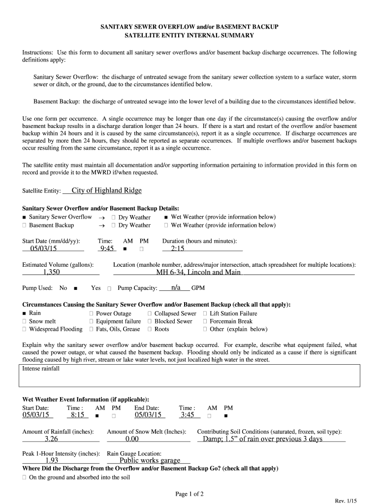 Fillable Online Sanitary Sewer Overflow & Backup Response Plan ...