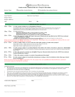 Fillable Online Underwriter Limited Review Project Checklist - MWF ...